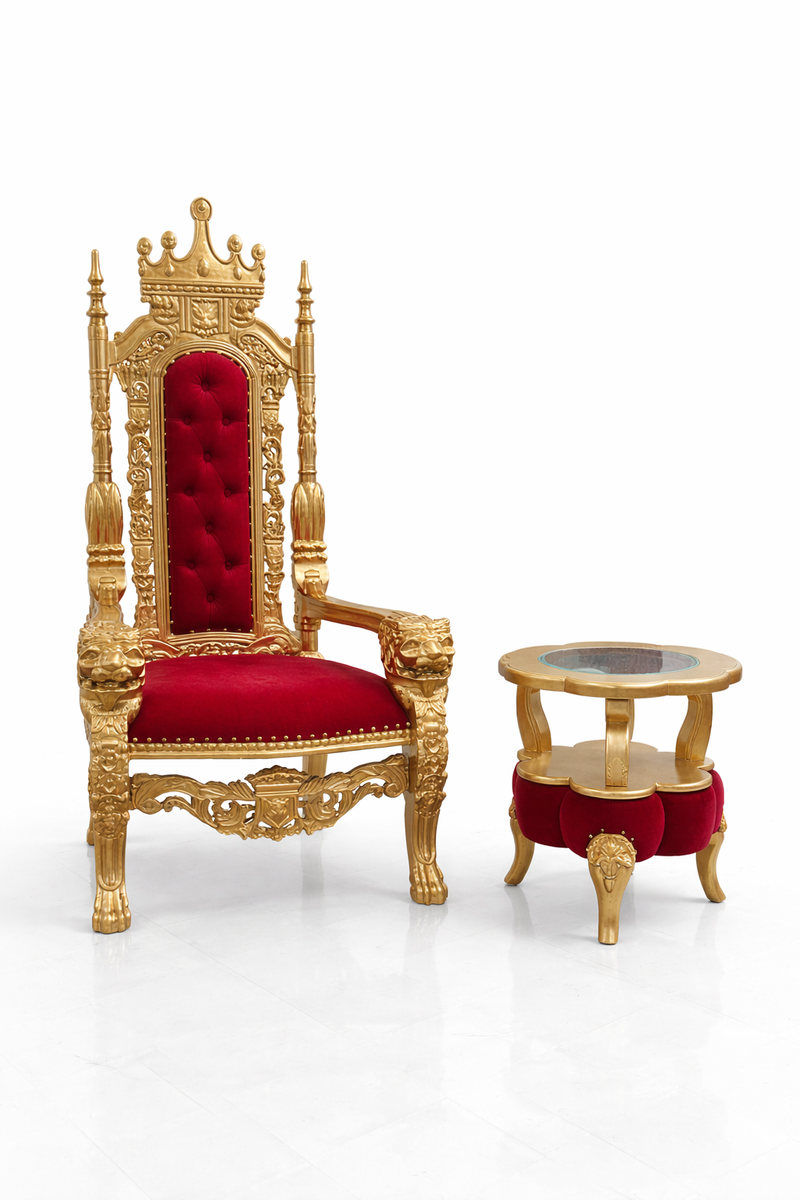 Royal Red Throne Chair Set – Luxury King Seating with Matching Side Ta ...
