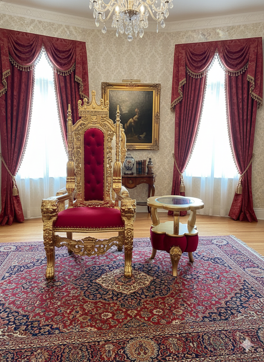 Royal Red Throne Chair Set – Luxury King Seating with Matching Side Ta ...