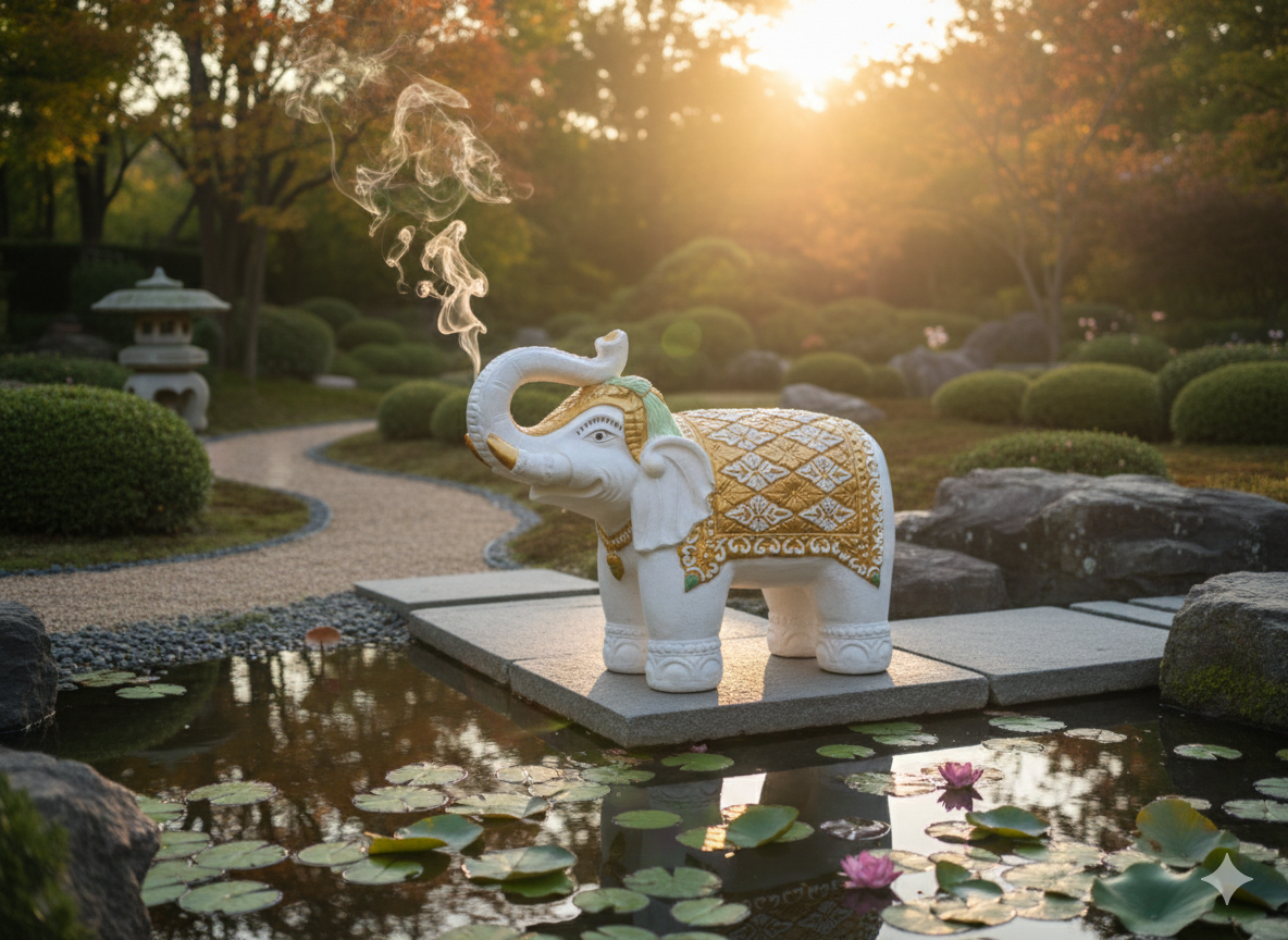 Decorative Elephant Statue – White and antique gold – Two Little Angels ...